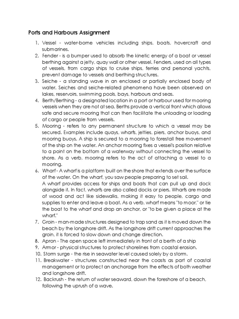 Ports and Harbours Glossary | PDF | Beach | Wharf