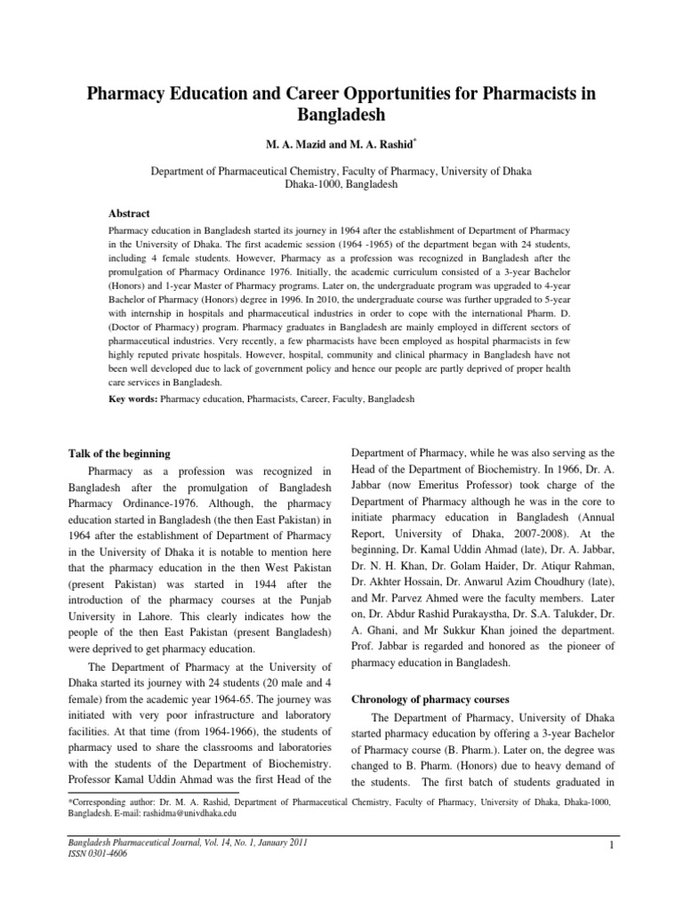Pharmacy Education Career Opportunities Pharmacists BD PDF | PDF ...