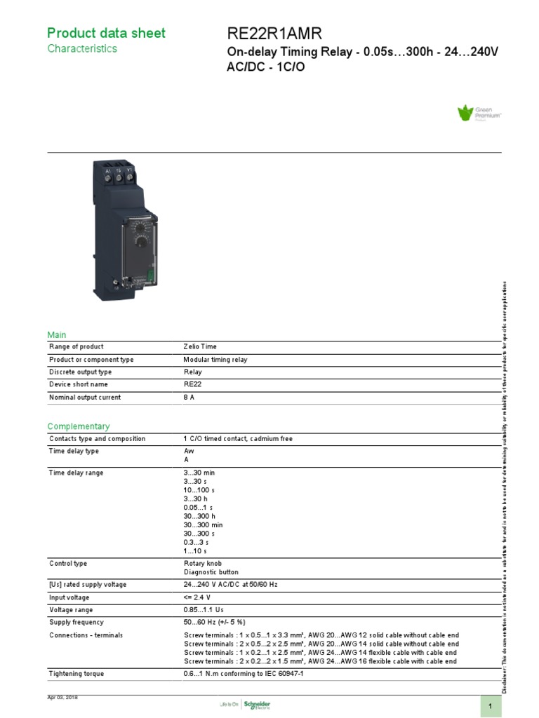 Zelio Timer Relays - RE22R1AMR | PDF | Relay | Insulator (Electricity)