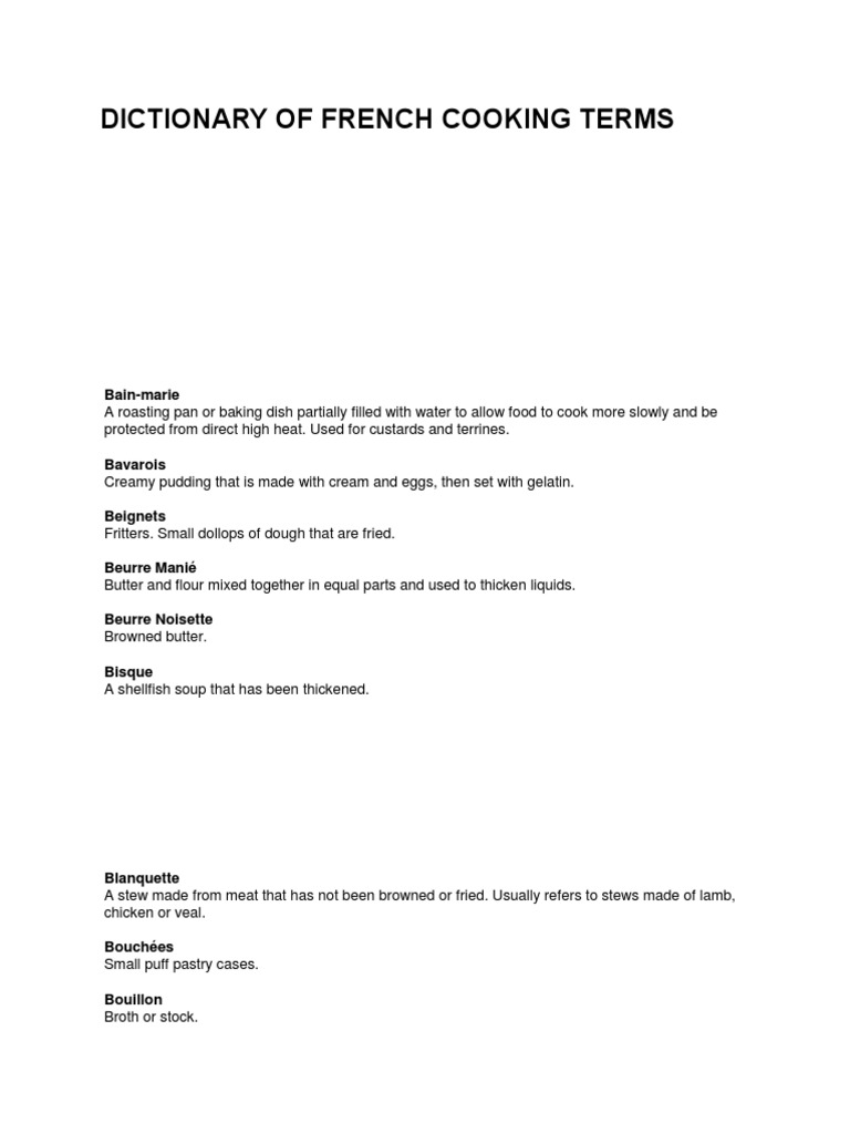 French Cooking Terms Dictionary | PDF | Soup | Breads