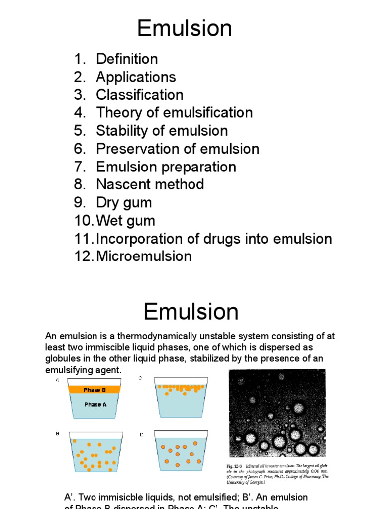 Emulsion Preparation and Preservation Methods | PDF | Emulsion | Colloid