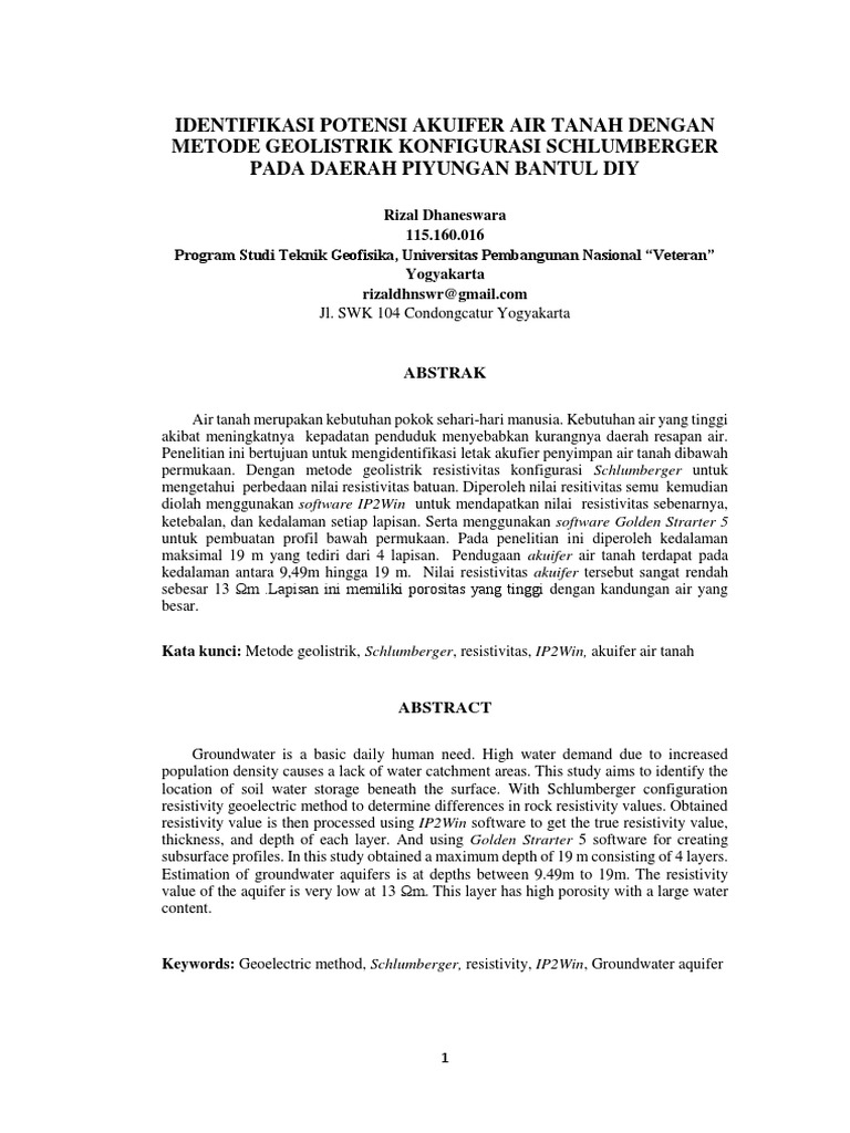 Identifikasi Potensi Akuifer Air Tanah Dengan Metode Geolistrik Konfigurasi Schlumberger Pada ...