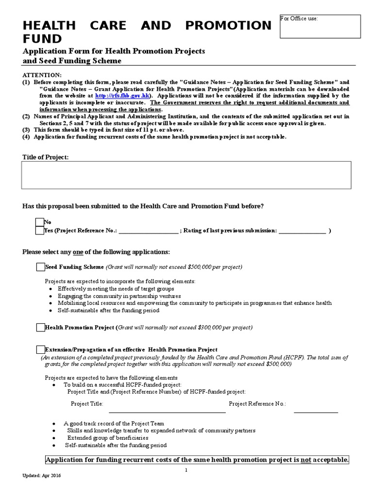 Health Promotion Fund Application Form | PDF | Expense | Community