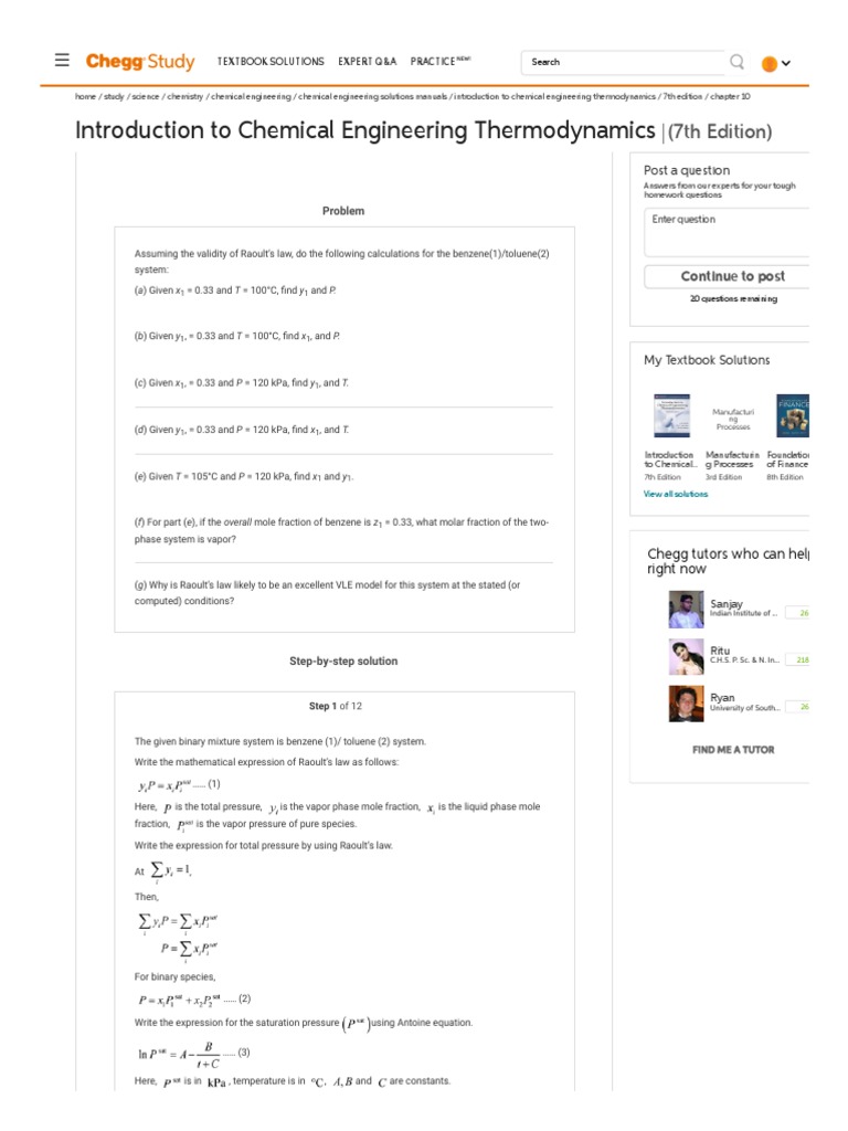 Introduction To Chemical Engineering Thermodynamics: (7th Edition ...