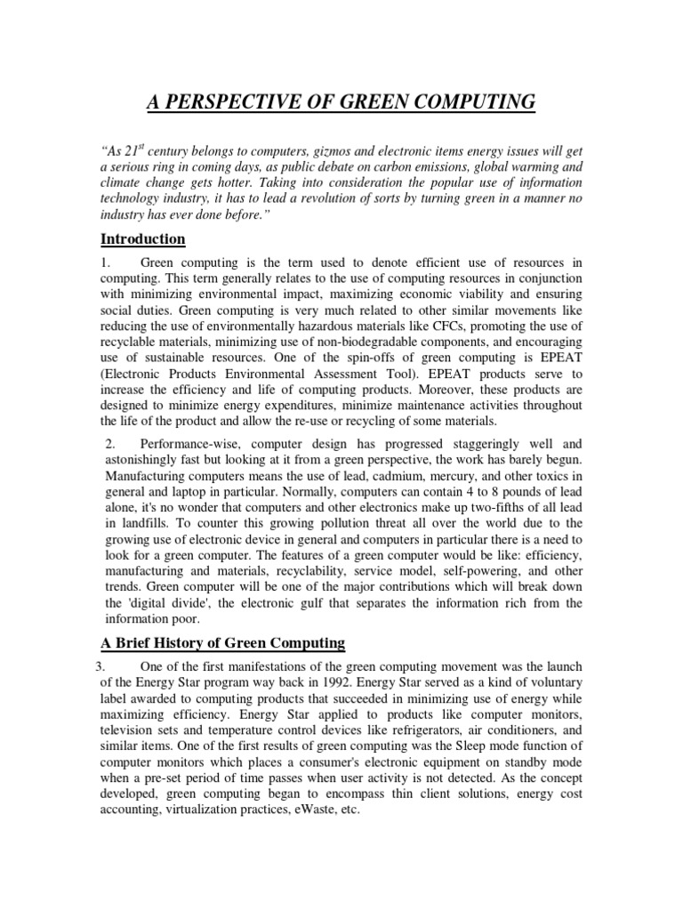 A Perspective of Green Computing | PDF | Data Center | Reuse