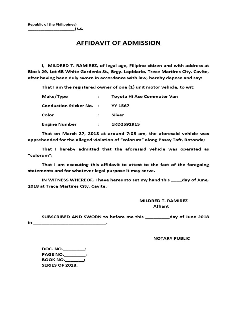 Affidavit of Admission | PDF