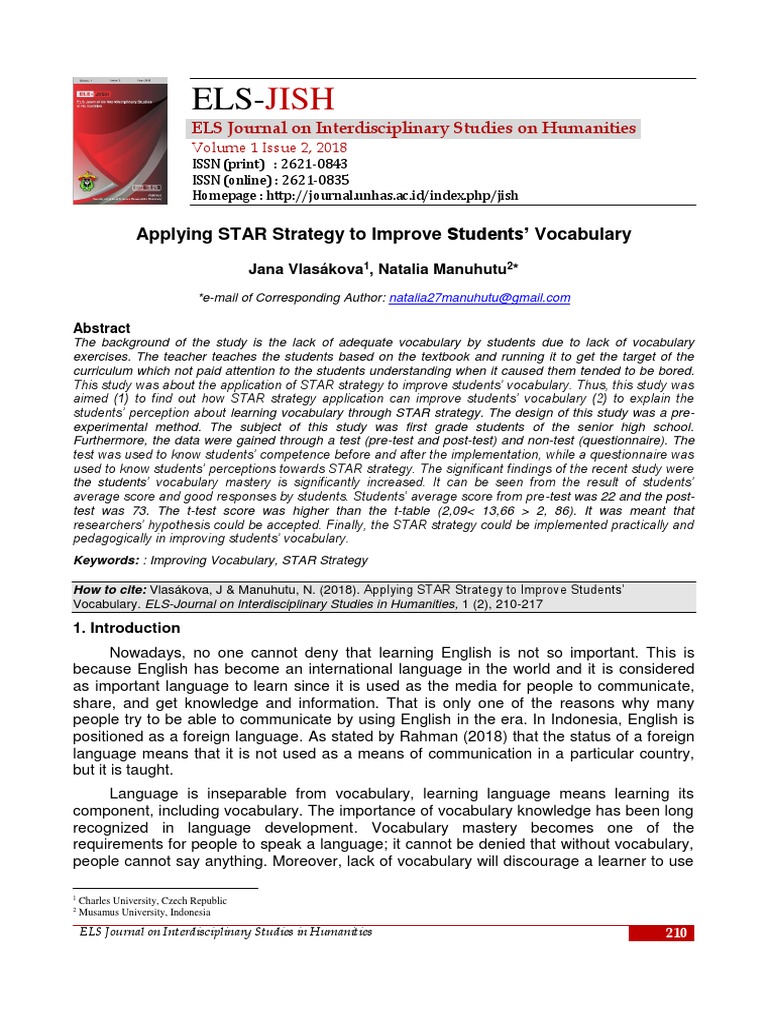 Applying STAR Strategy To Improve Students' Vocabulary | PDF ...