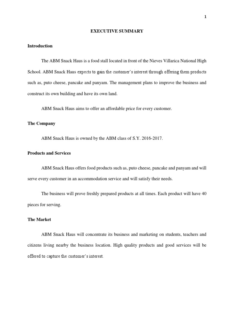 A Business Plan for ABM Snack Haus: A Food Stall Offering Affordable ...