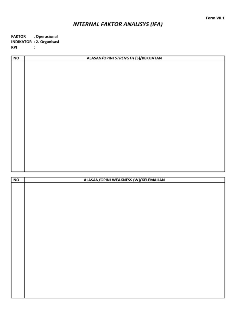 Internal Factor Analysis (IFA) Template | PDF | Finance & Money Management