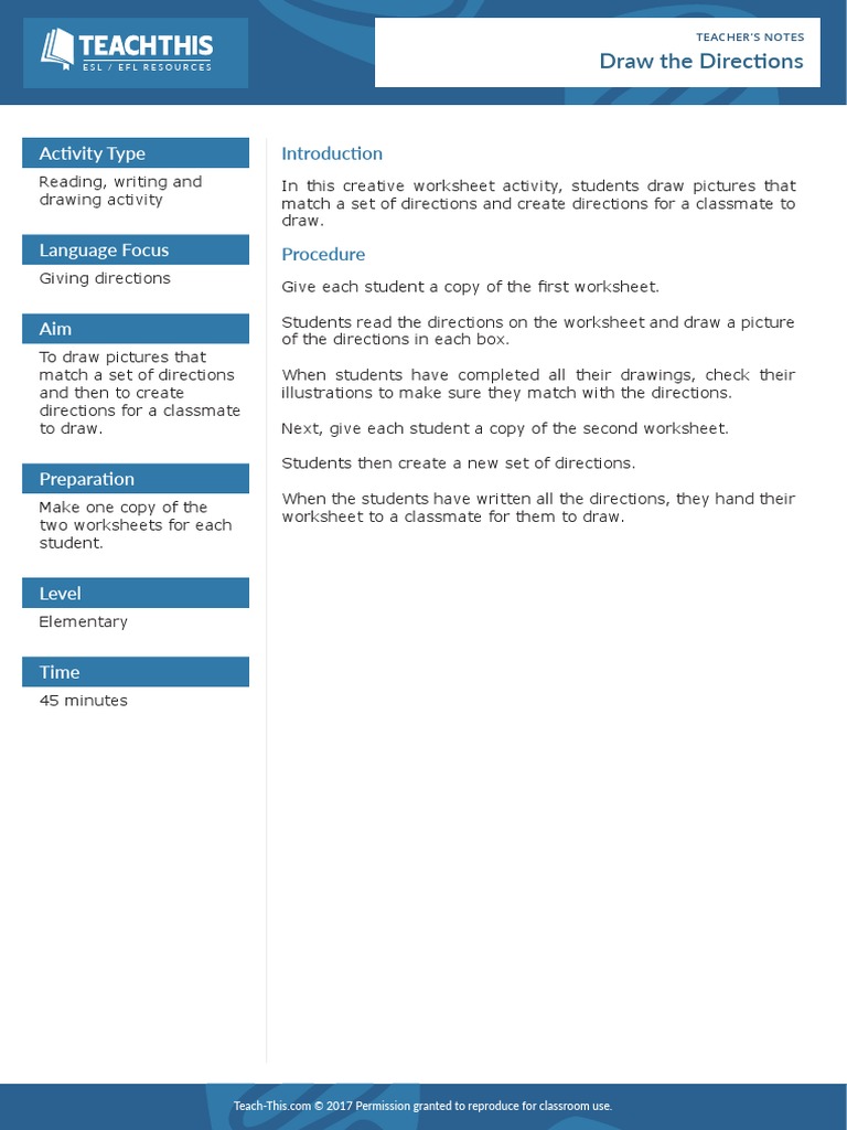 Draw The Directions | PDF | English As A Second Or Foreign Language ...