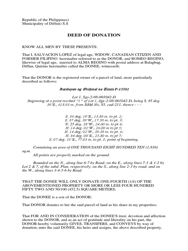 Deed of Donation: Katibayan NG Orihinal Na Titulo | PDF | Law And ...
