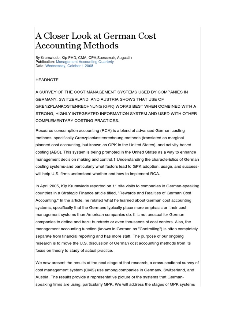 Insights on German Cost Accounting Systems | PDF | Enterprise Resource ...