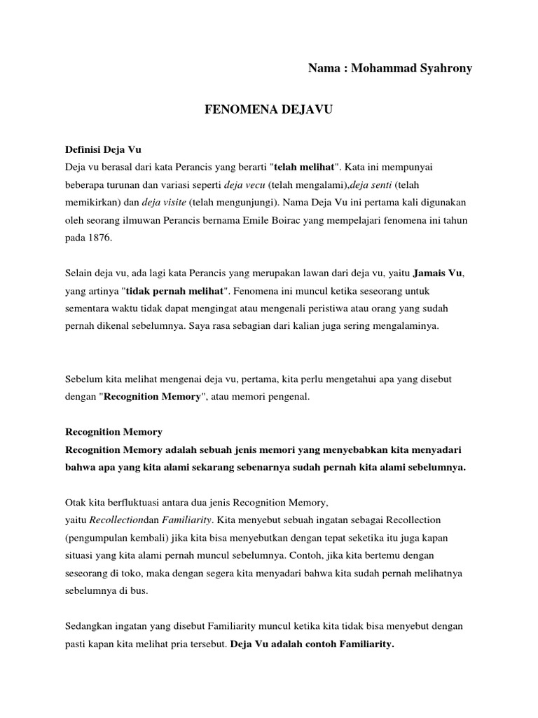 Fenomena Dejavu | PDF | Dewasa Muda