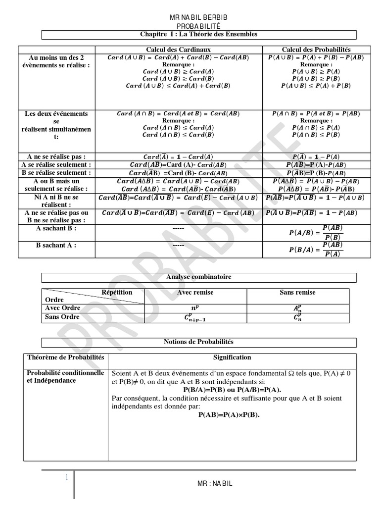 Résumé des Probabilités et Formules | PDF | Probabilité | Théorie des ...