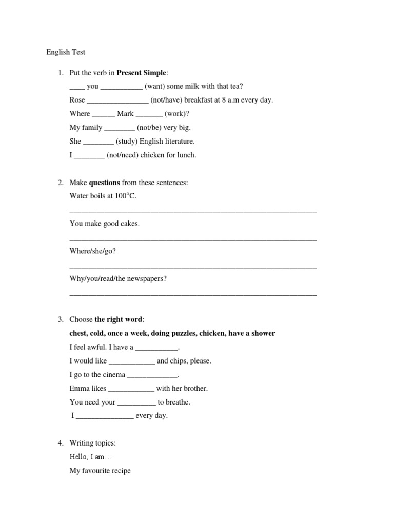 English Test A1 | PDF