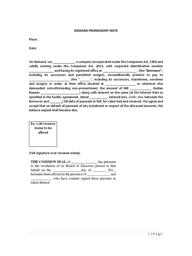 On-Demand Promissory Note for Unpaid Loan Between [BORROWER] and ...