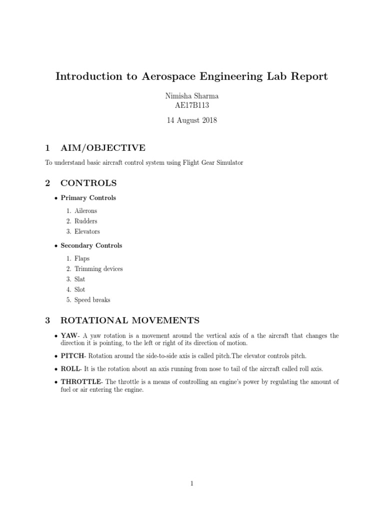 Introduction To Aerospace Engineering Lab Report: 1 Aim/Objective | PDF | Aircraft | Aerodynamics