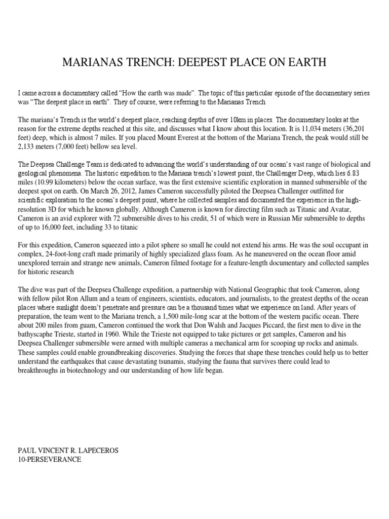 Marianas Trench: Deepest Place On Earth | PDF | Hydrography | Earth ...