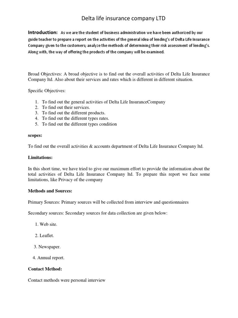 Delta Life Insurance Company LTD | PDF | Life Insurance | Insurance