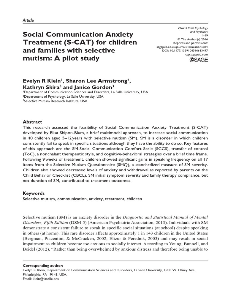 Selective Mutism Communication Anxiety Treatment Children | PDF ...