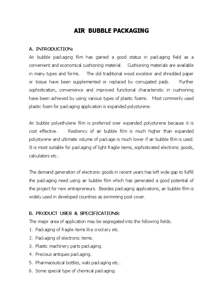 Air Bubble Packing | PDF | Packaging And Labeling | Expense