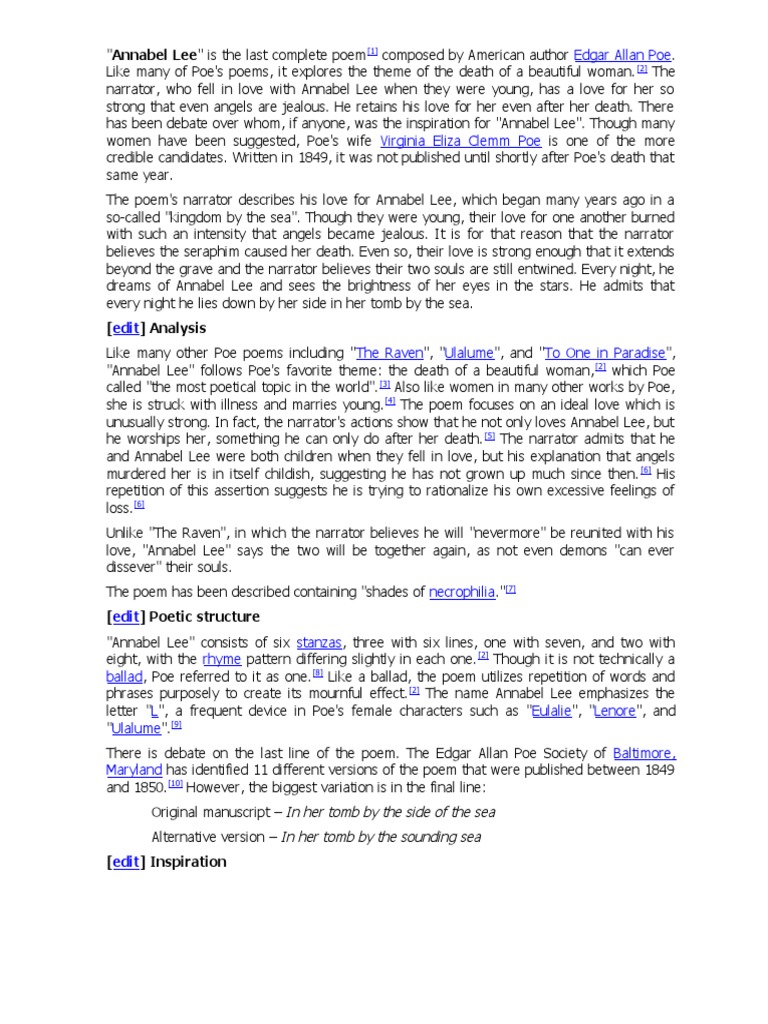 Annabel Lee - Analysis | PDF