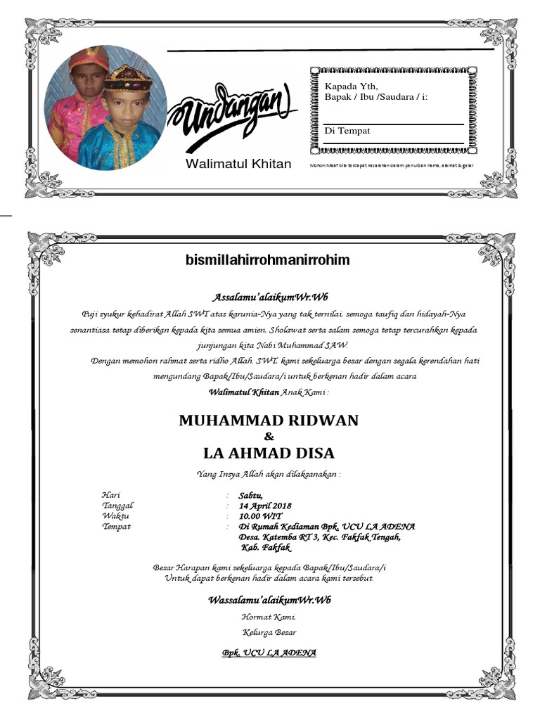 Contoh Undangan Untuk Khitan/sunat | PDF