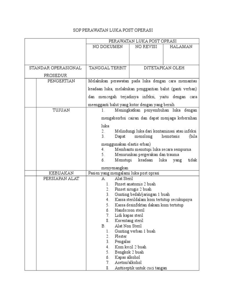 Sop Post Operasi | PDF