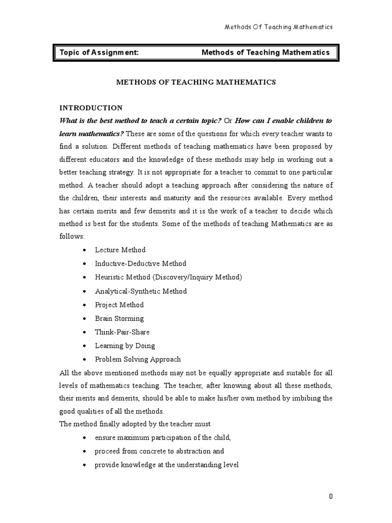 Methods of Teaching Mathematics | PDF | Lecture | Teachers