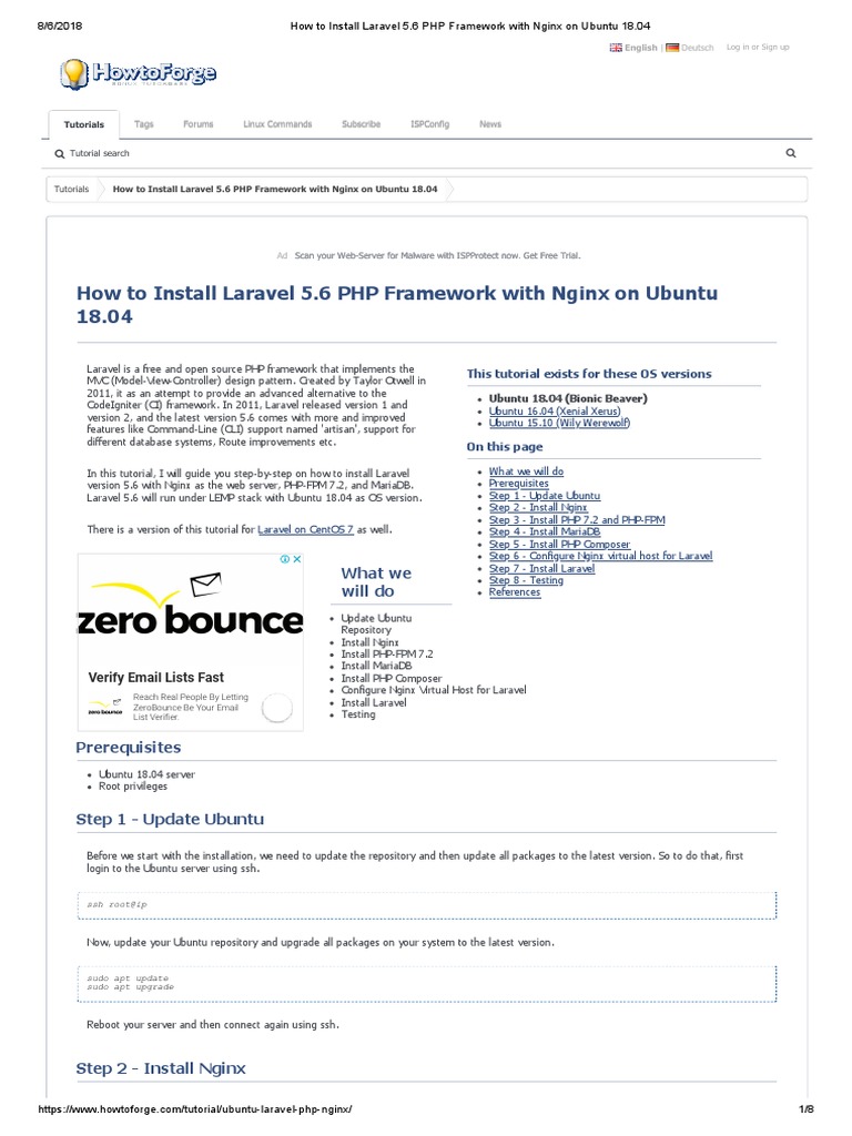 b.10. How To Install Laravel 5.6 PHP Framework With Nginx On Ubuntu 18.04 | Download Free PDF ...