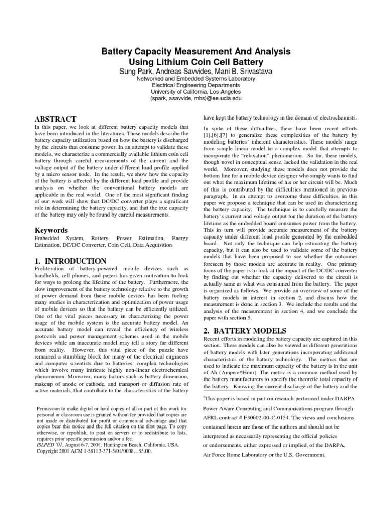 Battery Capacity Measurement and Analysis Using Lithium Coin Cell ...