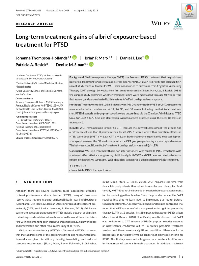 Long-Term Efficacy of Brief Written Exposure Therapy for PTSD ...