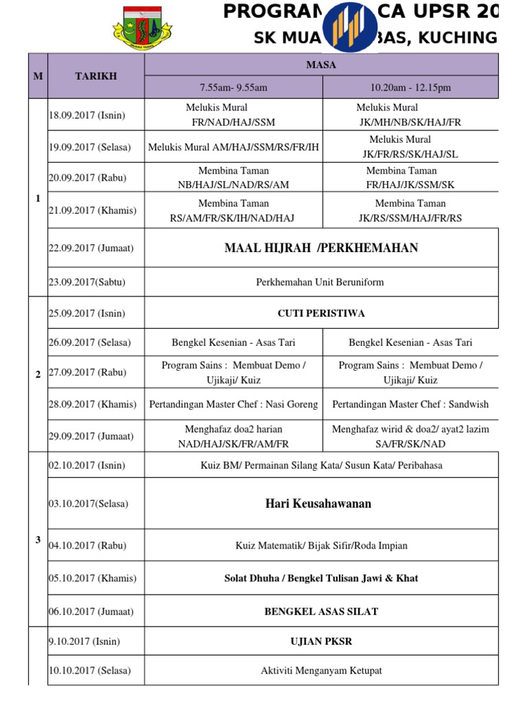 Jaudal Program Pasca UPSR 2018 | PDF