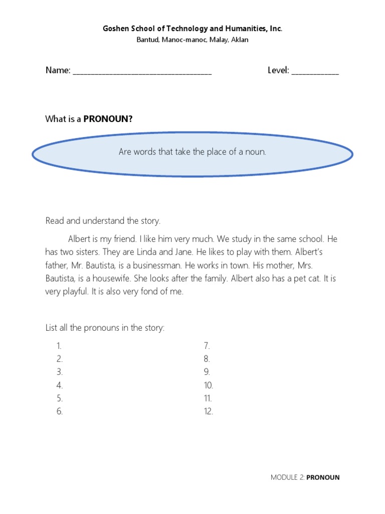 Module 2 Pronoun | PDF | Grammatical Number | Plural