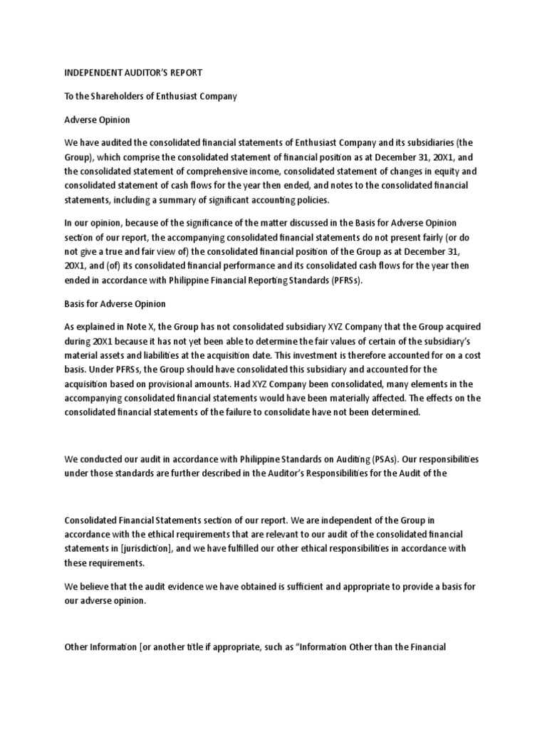 Adverse Reporting On Audit | PDF | Financial Audit | Auditor's Report
