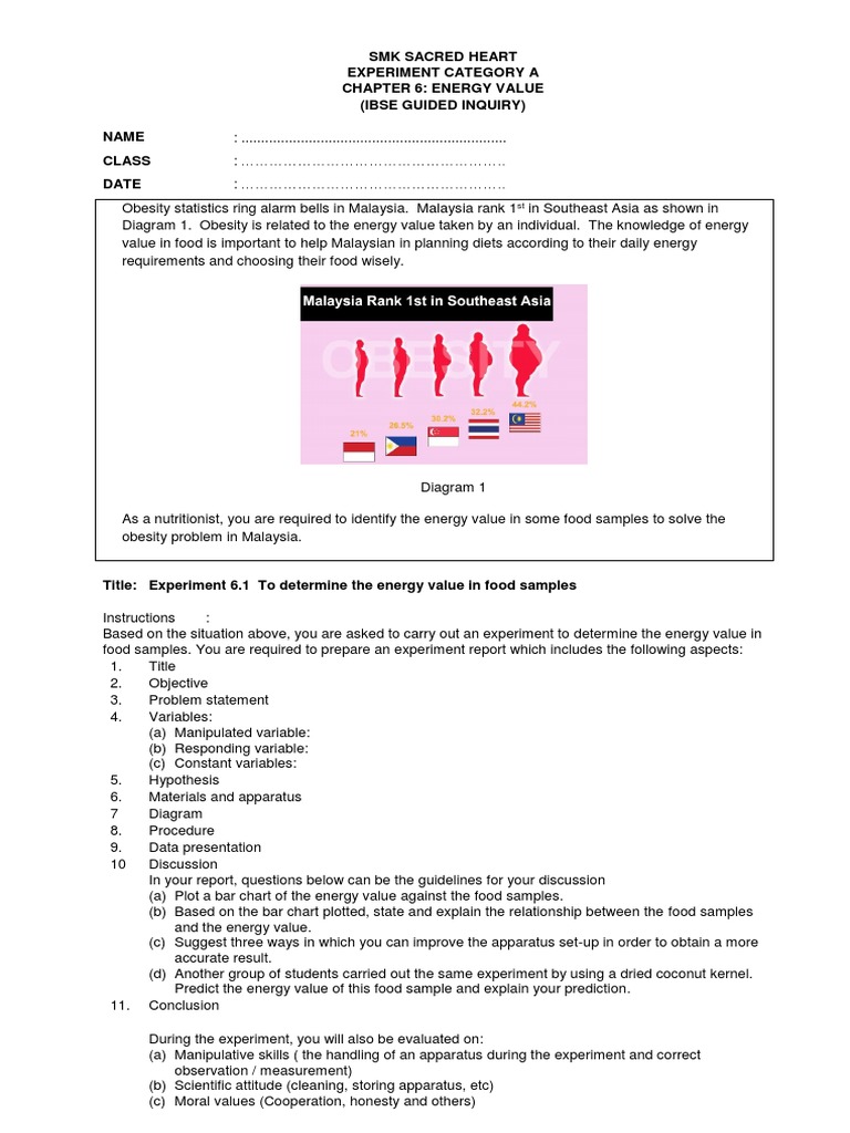 SMK Sacred Heart Experiment Category A Chapter 6: Energy Value (Ibse ...
