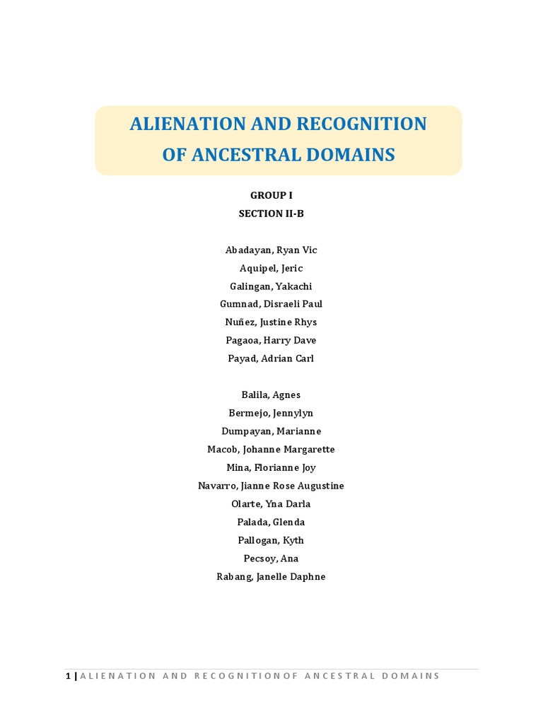 Alienation and Recognition of Ancestral Domains: Group I Section Ii-B ...