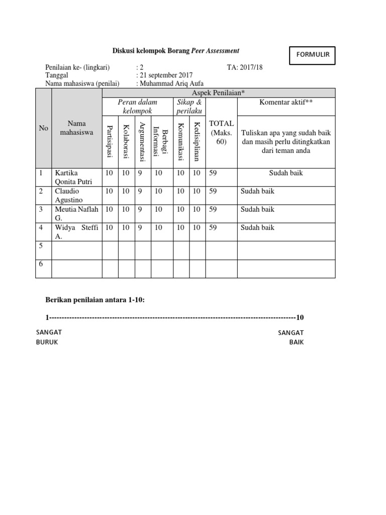 Borang Penilaian Peer Assessment 2 | PDF