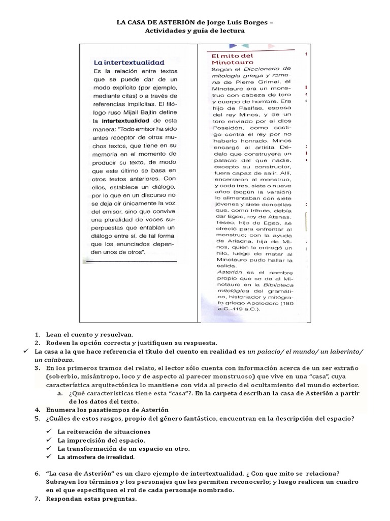 La Casa de Asterión de Jorge Luis Borges | PDF | Minotauro | Cuentos