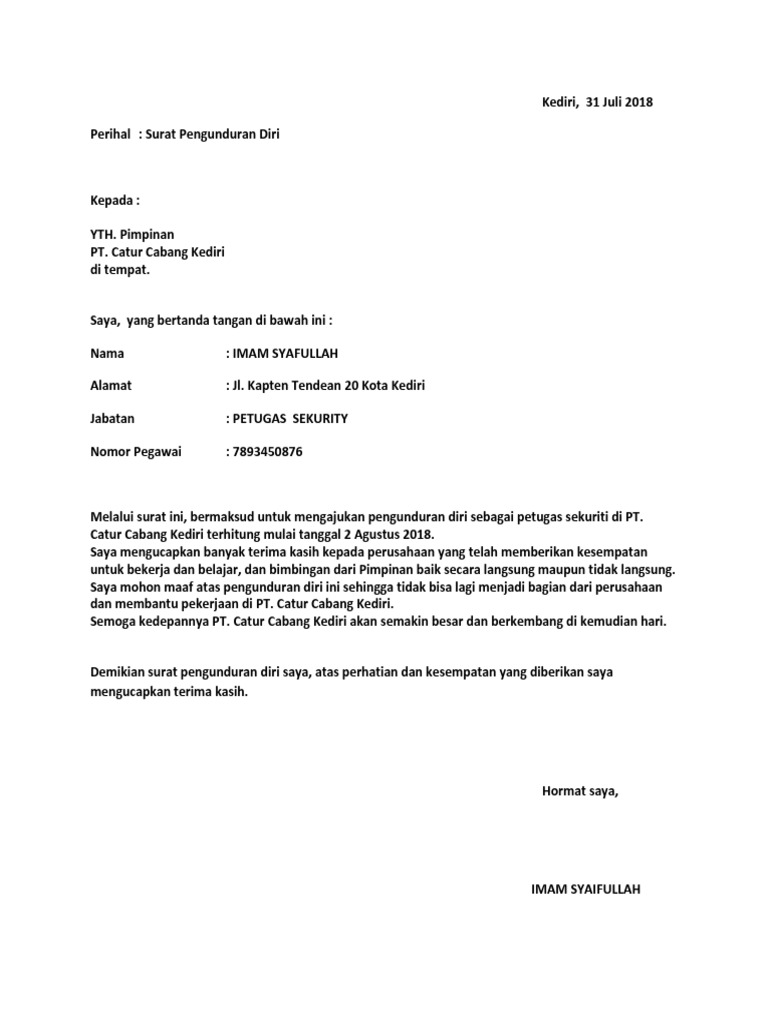 Contoh Surat Resign | PDF