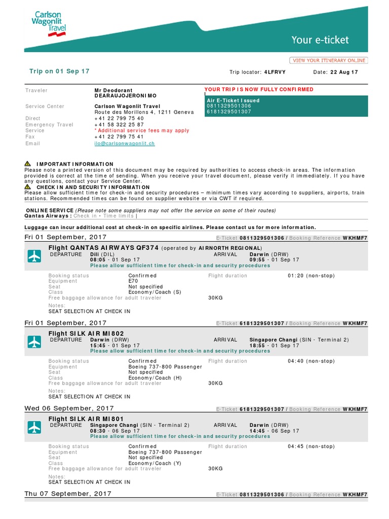 Trip On 01 Sep 17 - PNR Ref 4LFRVY | PDF | Aviation | Service Industries