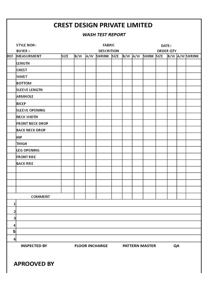 Wash Test Report Formate | PDF | Clothing | Fashion