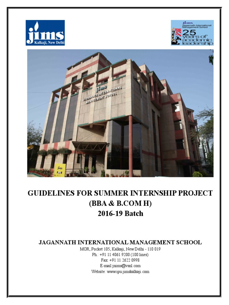 Guidelines For Summer Internship Project 2016-19 Batch: Jagannath ...