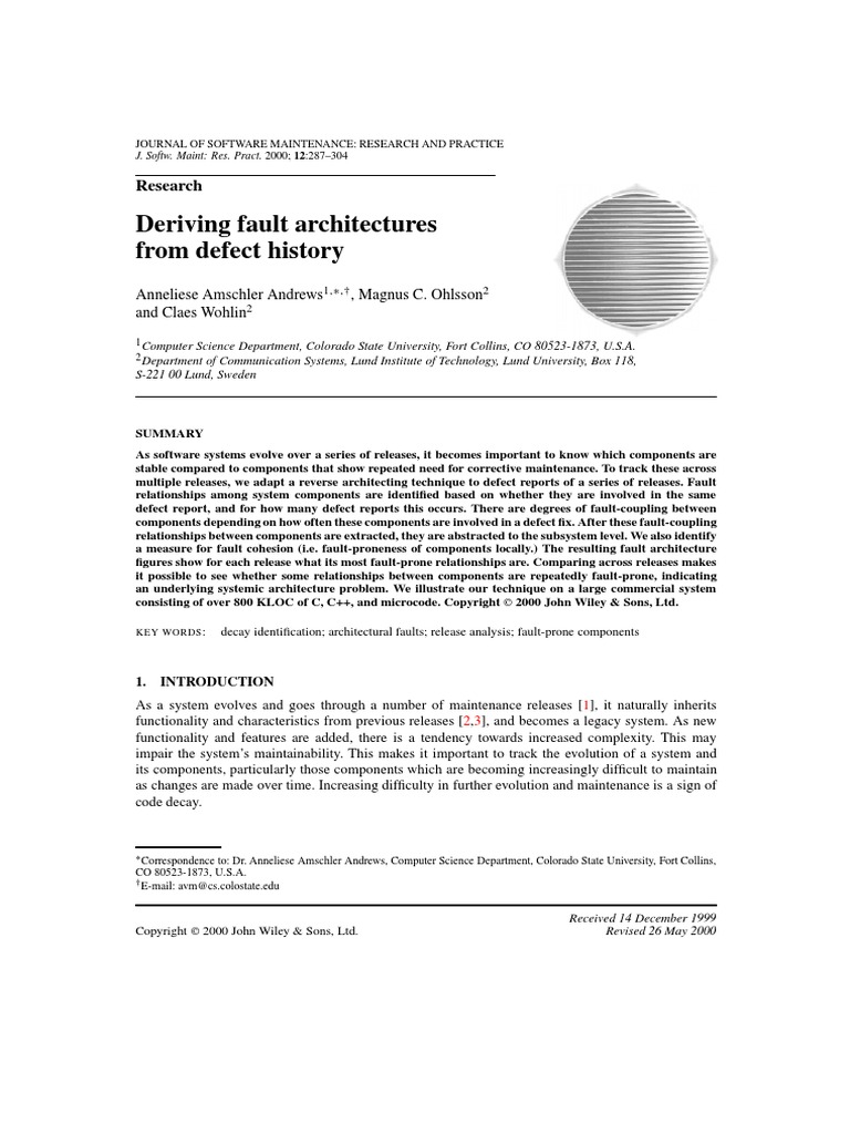 Deriving Fault Architectures From Defect History | PDF | Component Based Software Engineering ...