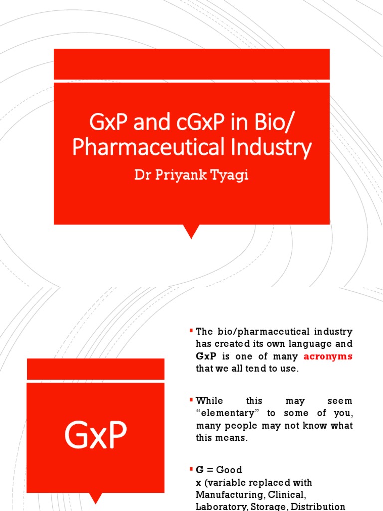 GXP and CGXP in Bio-Pharmaceuticals Industry | PDF | Healthcare ...