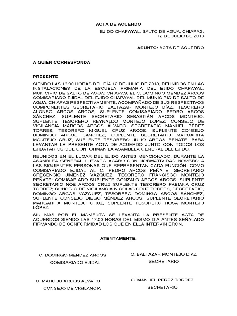 Acta de Acuerdo | PDF