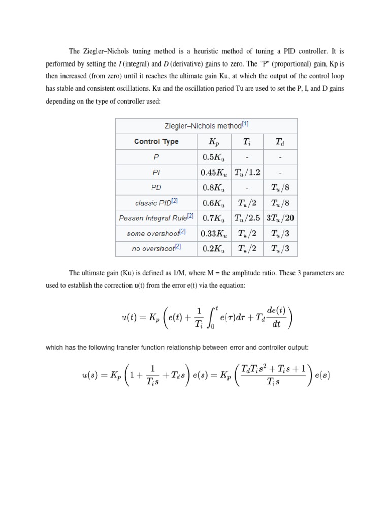 Ziegler-Nichols Tuning Method | PDF