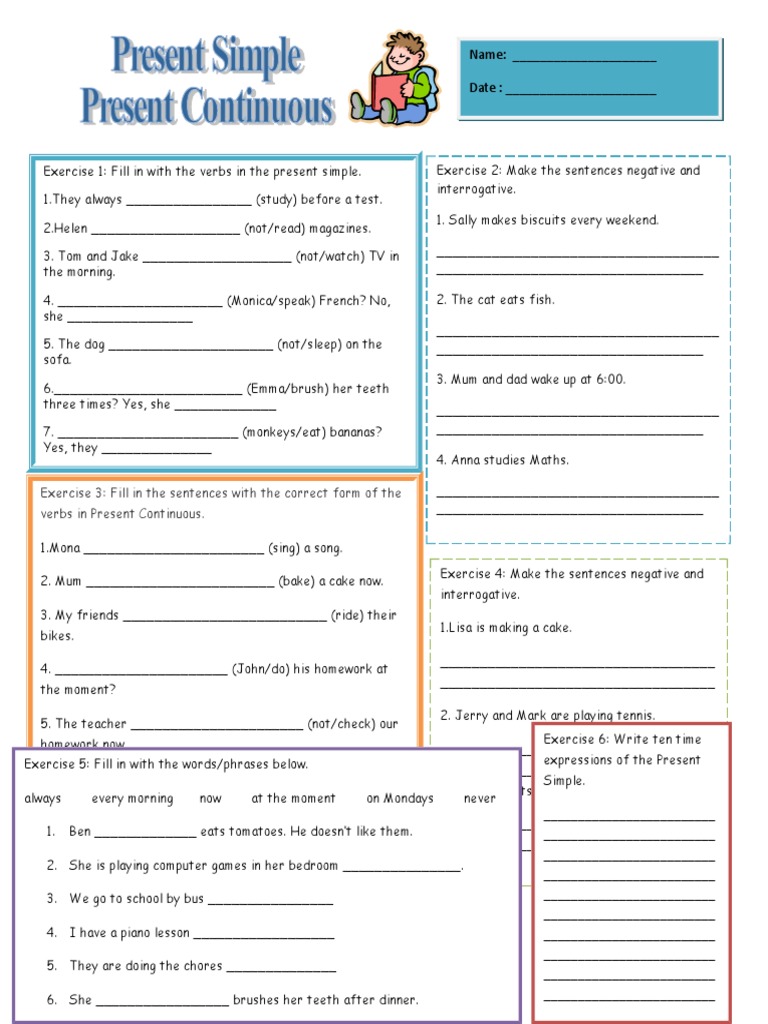 Present Simple and Continuous Exercises | PDF | Onomastics | Grammar