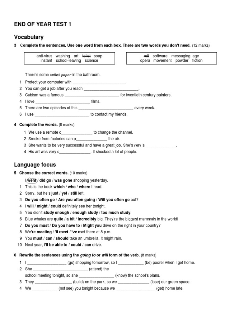 End of Year Test 1&2 Grade 6 | PDF | Vocabulary | Internet