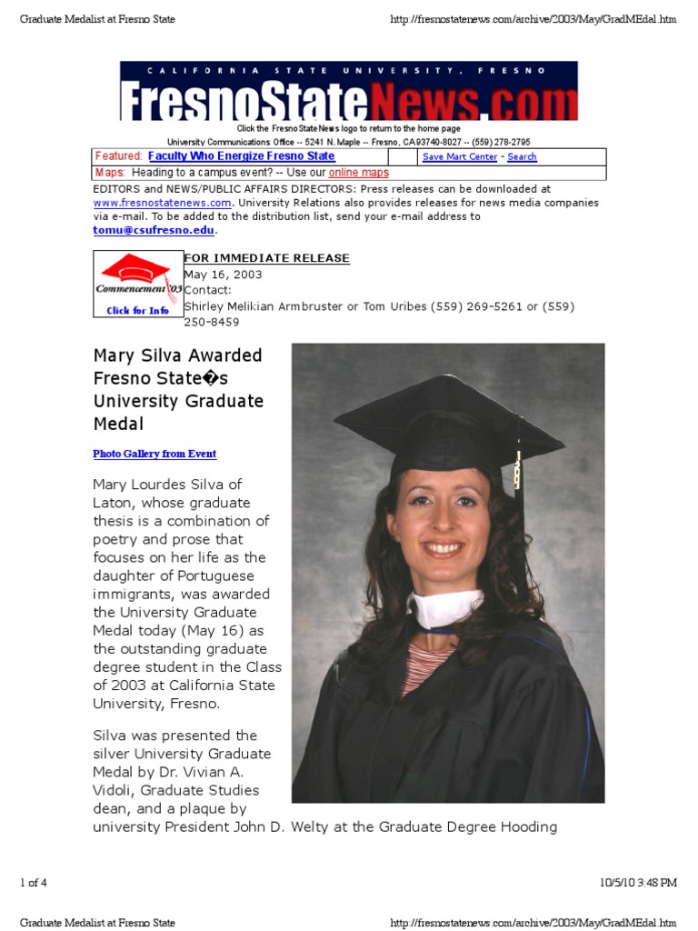 Graduate Medalist at Fresno State | PDF | Postgraduate Education ...